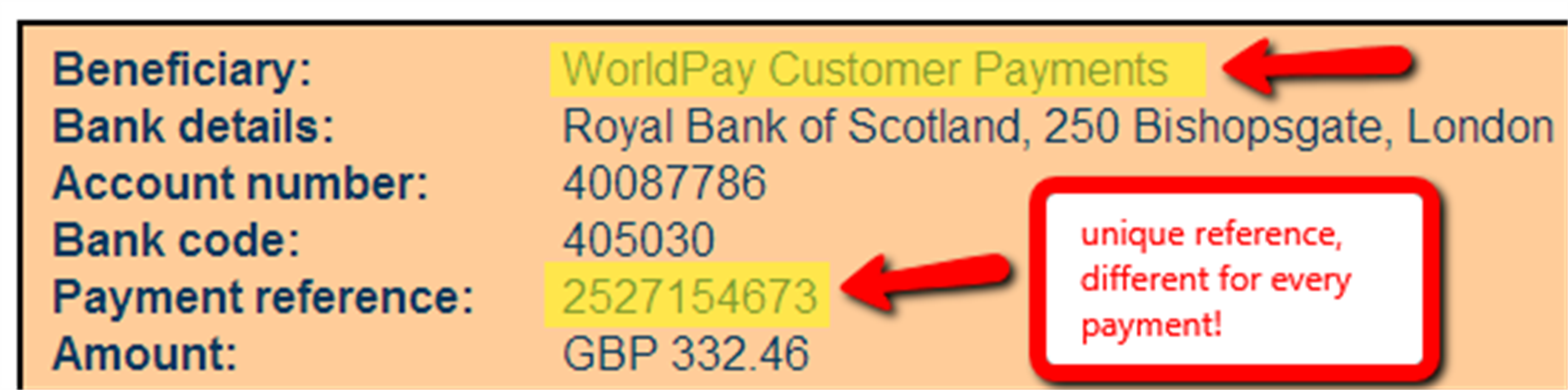 payment guide for bank transfers